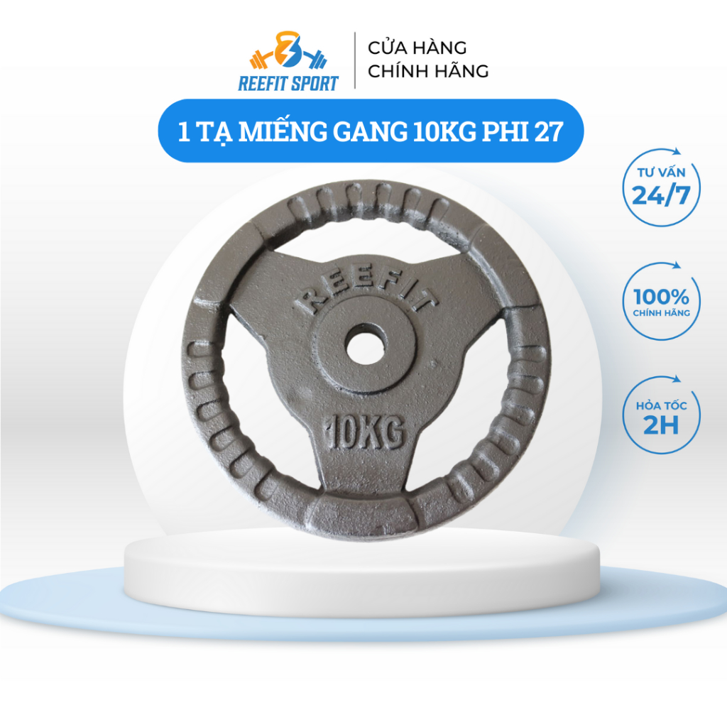 Tạ miếng gang tạ bánh gang 3 lỗ Reefit 10kg màu đen | Shopee Việt Nam