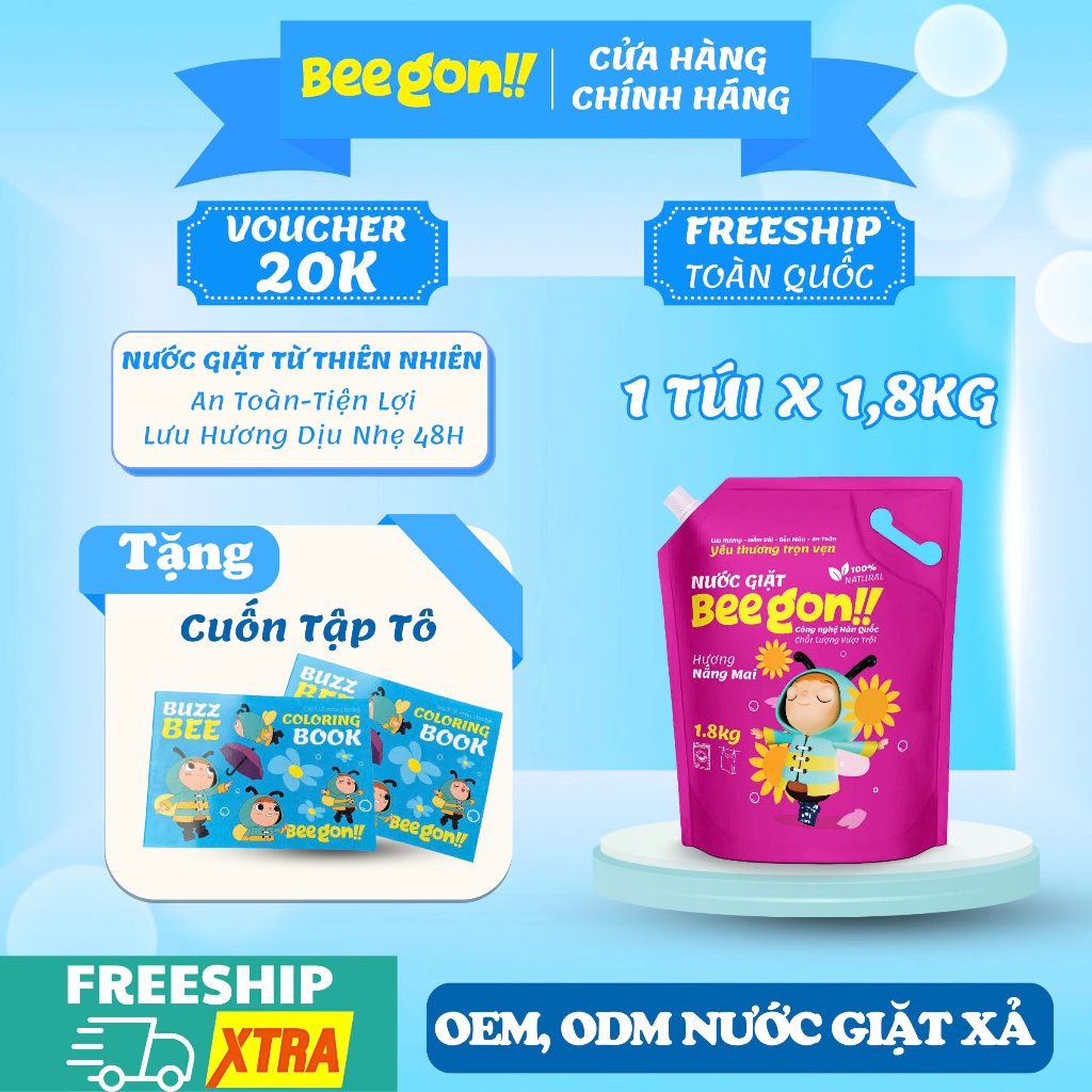 Nước Giặt Xả Beegon 1,8kg,Túi Nước Giặt Từ Thiên Nhiên An Toàn,Tiện Lợi ...