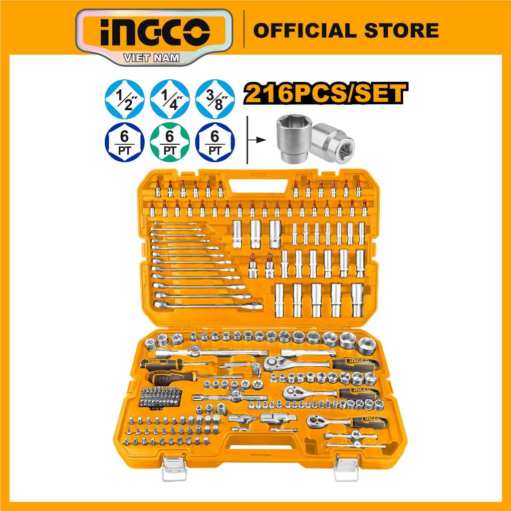 Bộ 216 món công cụ INGCO HKTHP22161 đa năng mở bulong, cờ lê, tua vít ...