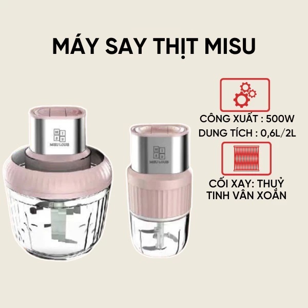 Máy xay Thịt Thực Phẩm 2 Cối THỦY TINH 2 Lưỡi DAO Đa Năng Misu Louis(MĐ ...