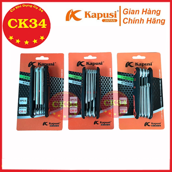 Bộ 8 chìa lục giác, vít và lục giác bông gập gọn Thép CR-V chịu nhiệt, mạ thép chrome Kapusi ...