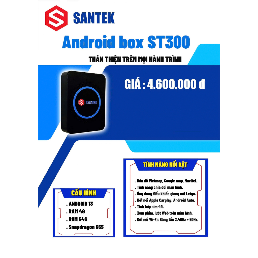Bộ Android Box Chính Hãng SANTEK ST300 Qualcomm 665, AI BOX Qualcomm ...