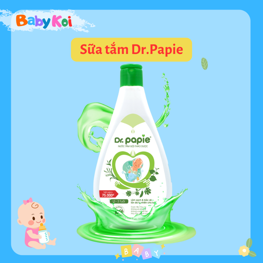 Nước tắm gội tháo dược Dr.Papie chống cảm và rôm sảy chai 500ml cho bé ...