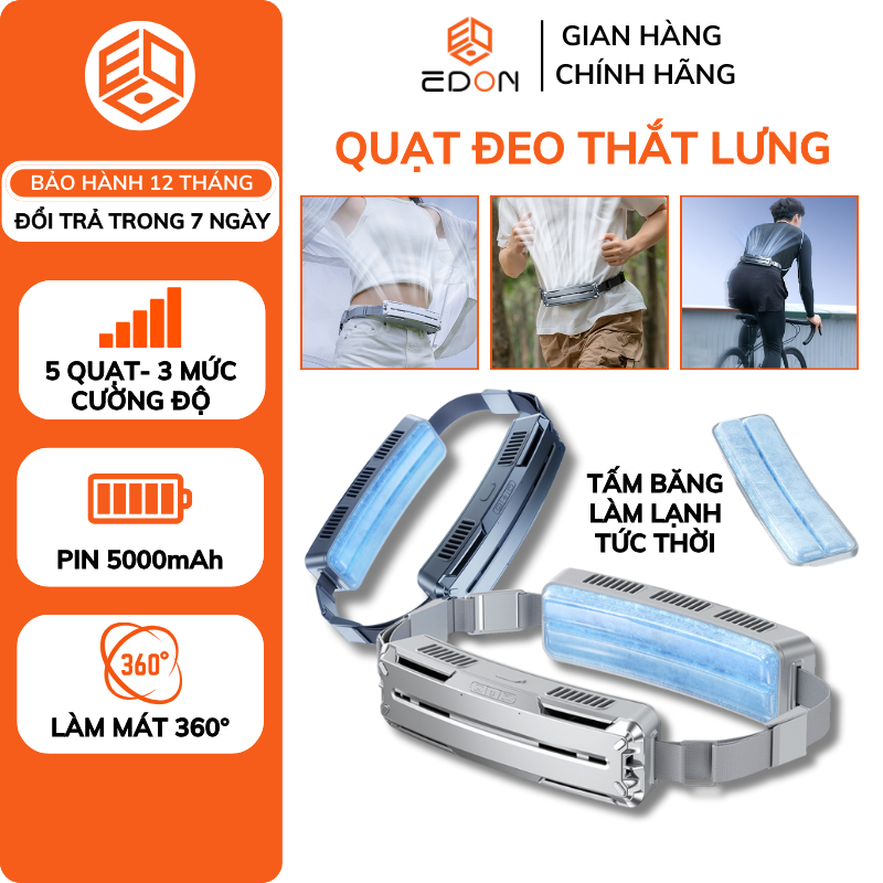 Quạt Đeo Eo EDON 5 Quạt Tích Điện, 3 Tốc Độ Làm Mát 360° Làm Lạnh Tức ...