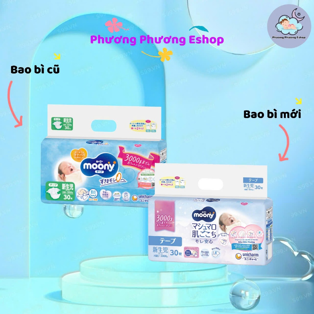 Tã bỉm dán Moony Blue cao cấp 3S dành cho trẻ sơ sinh thiếu tháng dưới ...
