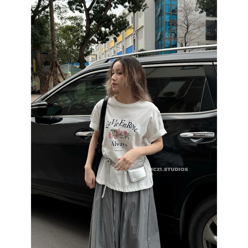Áo phông hình hoa chữ lavie enrose MC21.studios a4506 | Shopee Việt Nam