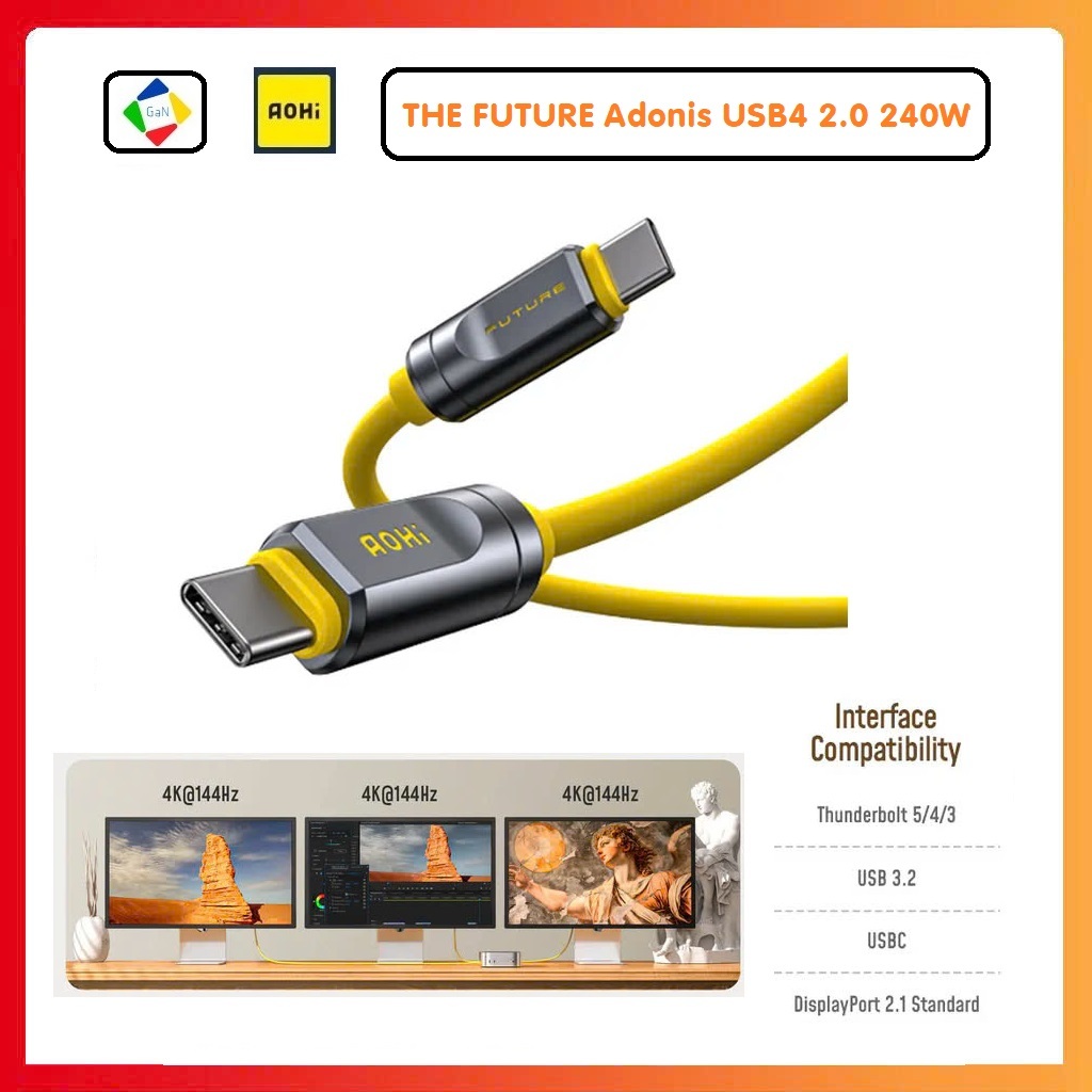Bộ Cáp Sạc AOHI THE FUTURE Adonis USB4 2.0 240W USB-C to USB-C Cable 3.3FT (120Gbps/ 8K/ PD3.1 ...