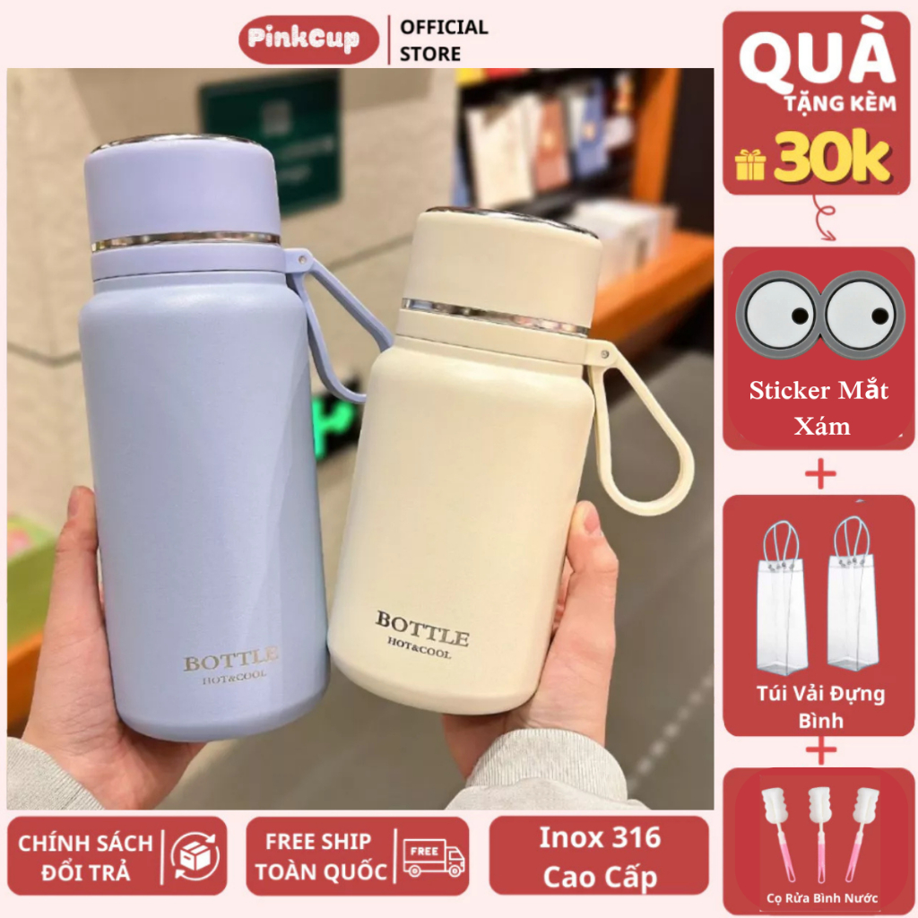 Bình nước giữ nhiệt BOTTLE 650/850ml, ly giữ nhiệt inox 316 kèm cốc đa năng, bình giữ nhiệt nóng ...