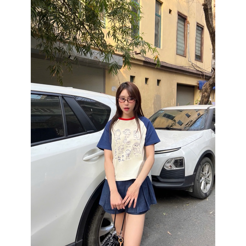 [Voucher Xtra] Áo thun raglan form baby tee tay ngắn cổ tròn phối màu ...
