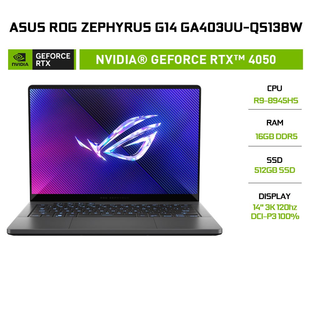 Laptop ASUS ROG Zephyrus G14 GA403UU-QS138W R9-8945HS | RTX™ 4050 6GB ...
