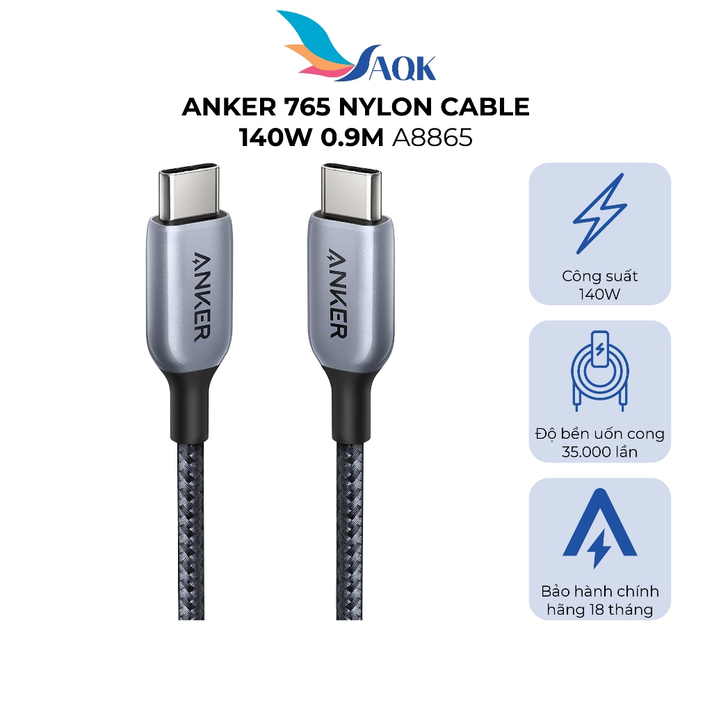 Cáp USB Type-C to Type-C Anker 765 Nylon Cable 140W 0.9m A8865 - Hàng chính hãng | Shopee Việt Nam