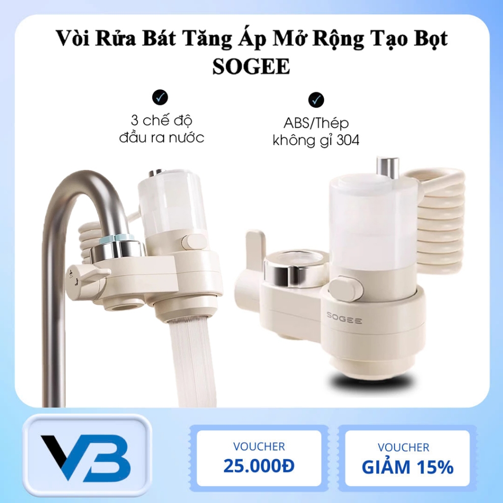 Bộ vòi nước bồn rửa chén tăng áp mở rộng SOGEE LX001, tự động pha nước rửa chén, 3 chế độ phun ...