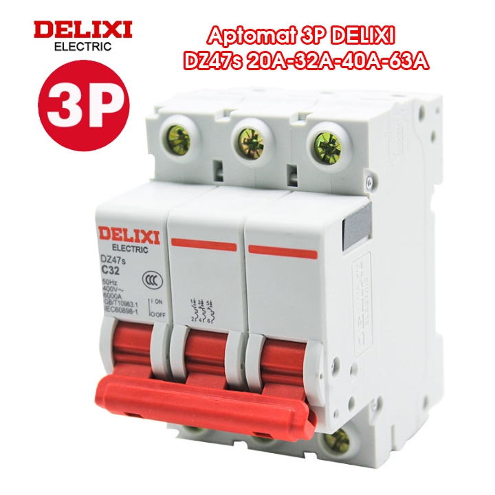Bộ Aptomat MCB DELIXI 3 pha DZ47s 20A 32A 40A 63A bảo vệ chống quá tải ngắn mạch át 3P DELIXI ...