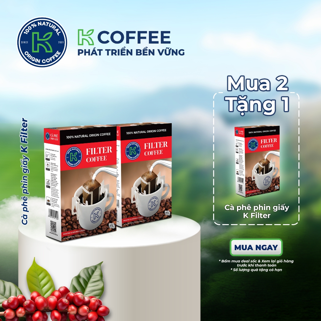 [COMBO 2 TẶNG 1] Date 11/2026 Cà Phê Phin Giấy K Coffee Nguyên Chất Arabica & Robusta K Filter ...