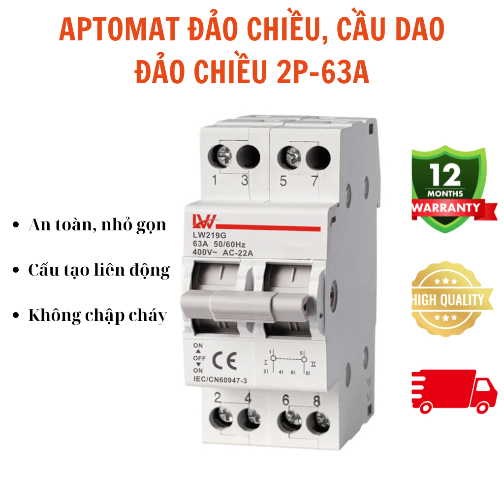 Aptomat đảo chiều, cầu dao đảo chiều 2 pha 63A | Shopee Việt Nam