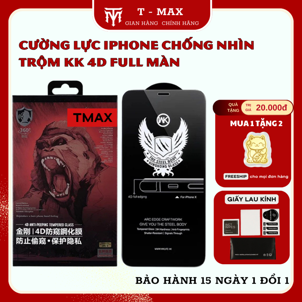 ( Chính Hãng ) Kính Cường Lực Chống Nhìn Trộm KK 4D Dành Cho IPHONE 16/15/14/13/12/11/X/XR/XS/8 ...