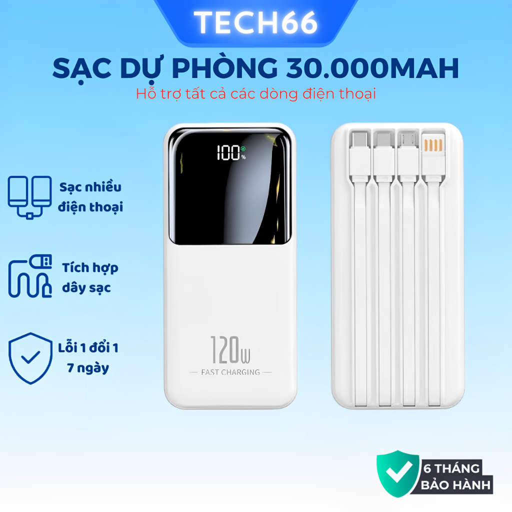 Pin Sạc dự phòng 30000mah dung lượng lớn sạc nhanh 120W/PD20W đi kèm ...