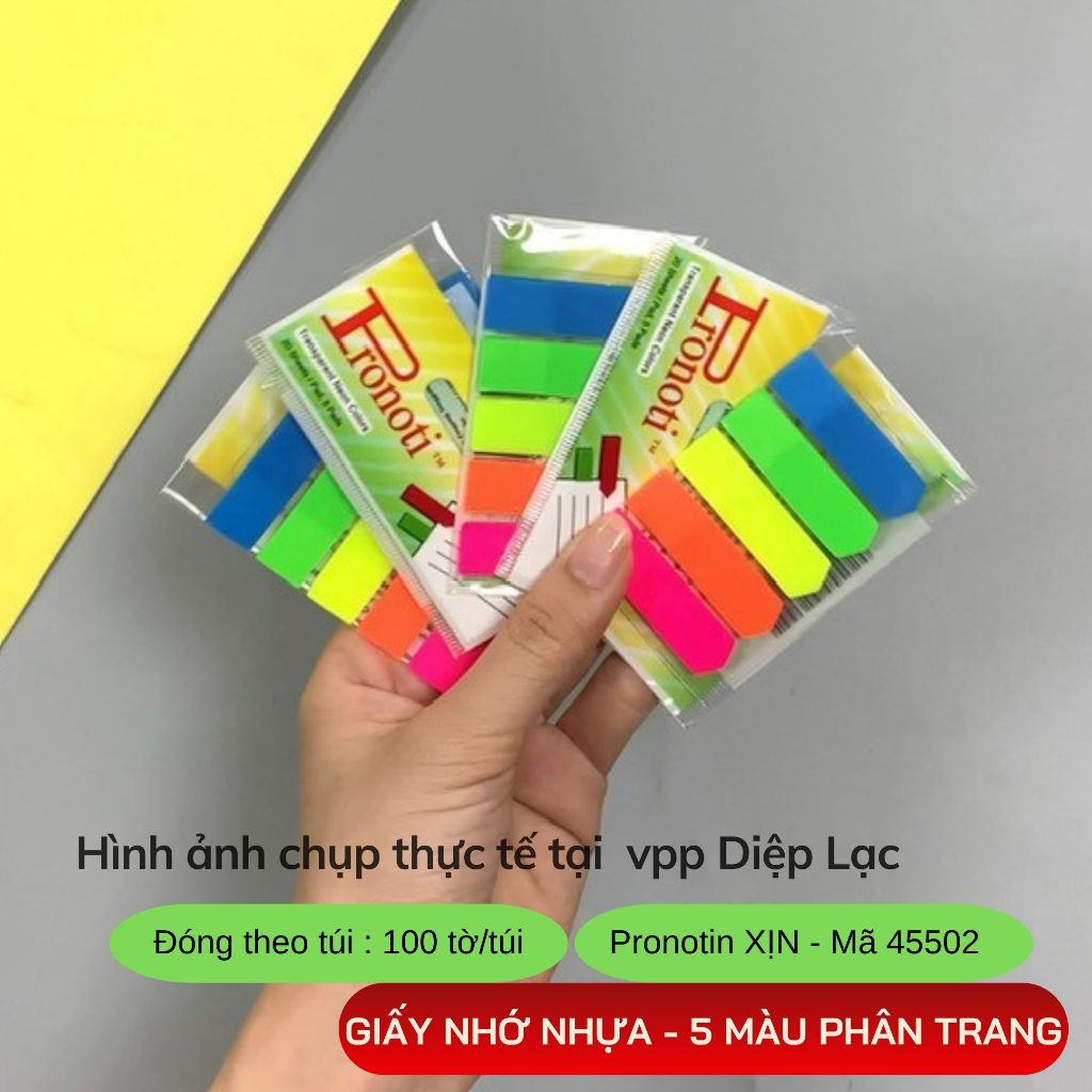 (2 túi) Giấy nhớ nhắn nhựa phân trang Pronoti 𝐂𝐇𝐔𝐀̂̉𝐍 𝐗𝐈̣𝐍 5 màu 45502 ...