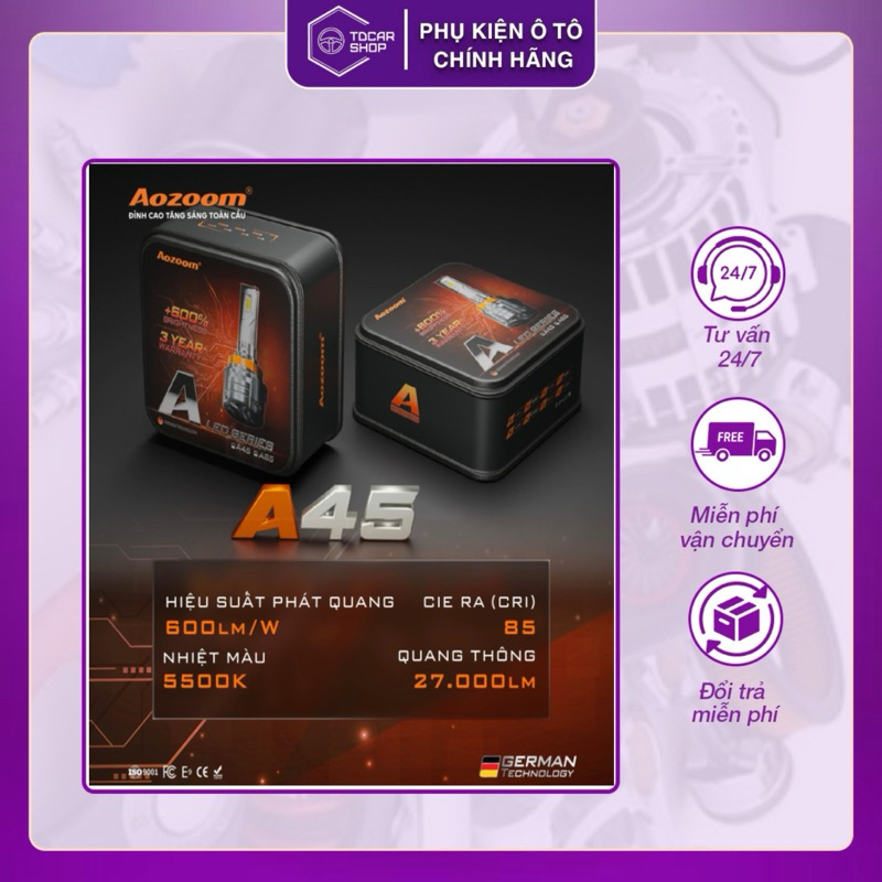 Bóng Led Aozoom A45/A65 Cho Ô Tô, Tăng Sáng Vượt Trội,Đầy Đủ Các Chân ...