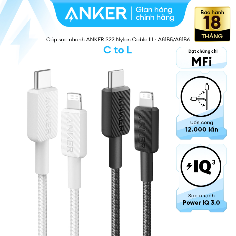 [Cáp CtoL] Cáp Sạc Nhanh ANKER 322 Nylon Dù USB-C to L đạt chứng nhận ...