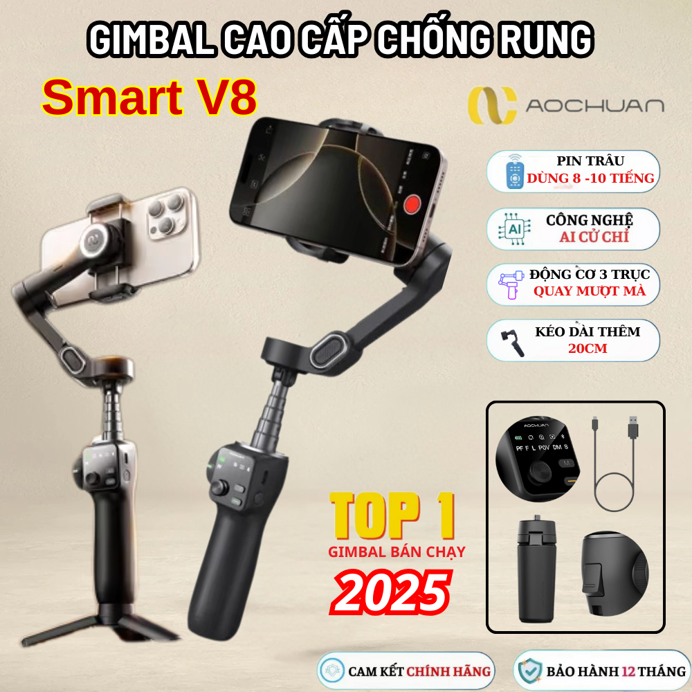 Gimbal SMART V8 PRO phiên bản 2025, Gymbal chống rung điện thoại quay ...
