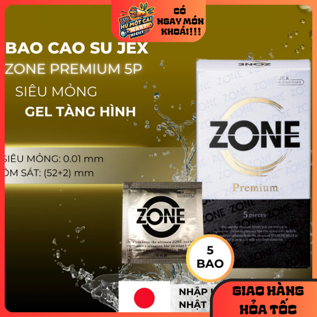 Bao Cao Su Jex Zone Premium Nhật Bản Siêu Mỏng 0.01mm Gel Tàng Hình Ôm sát Size 52mm Hộp 5 Bao ...