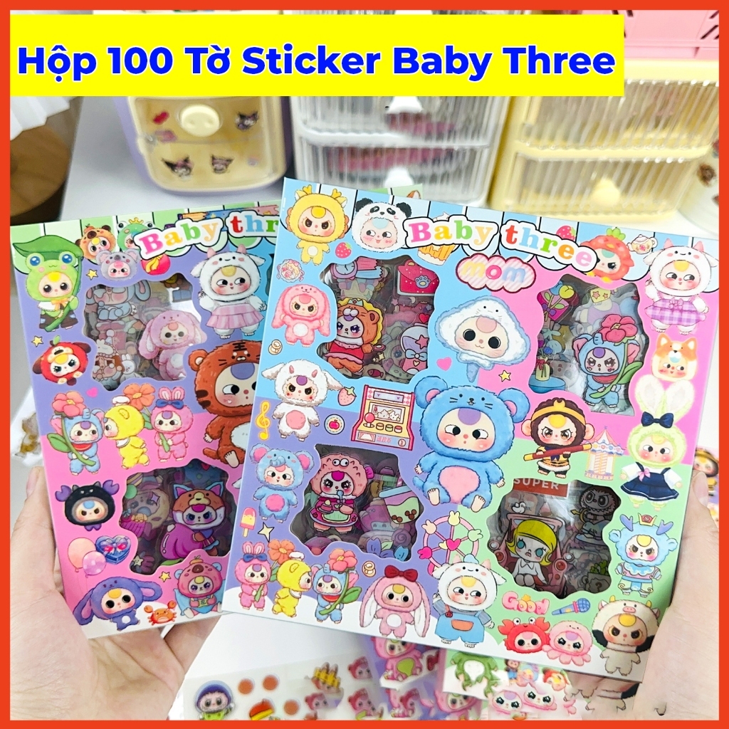 Hộp 100 tờ sticker Baby Three, Capybara Labubu xinh xỉu | Shopee Việt Nam