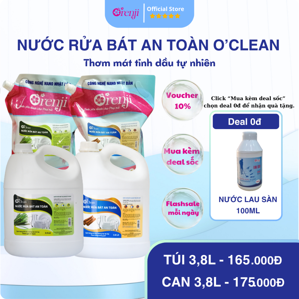 Nước rửa chén bát An toàn Oclean Orenji - Sạch dầu mỡ - Khử mùi tanh ...