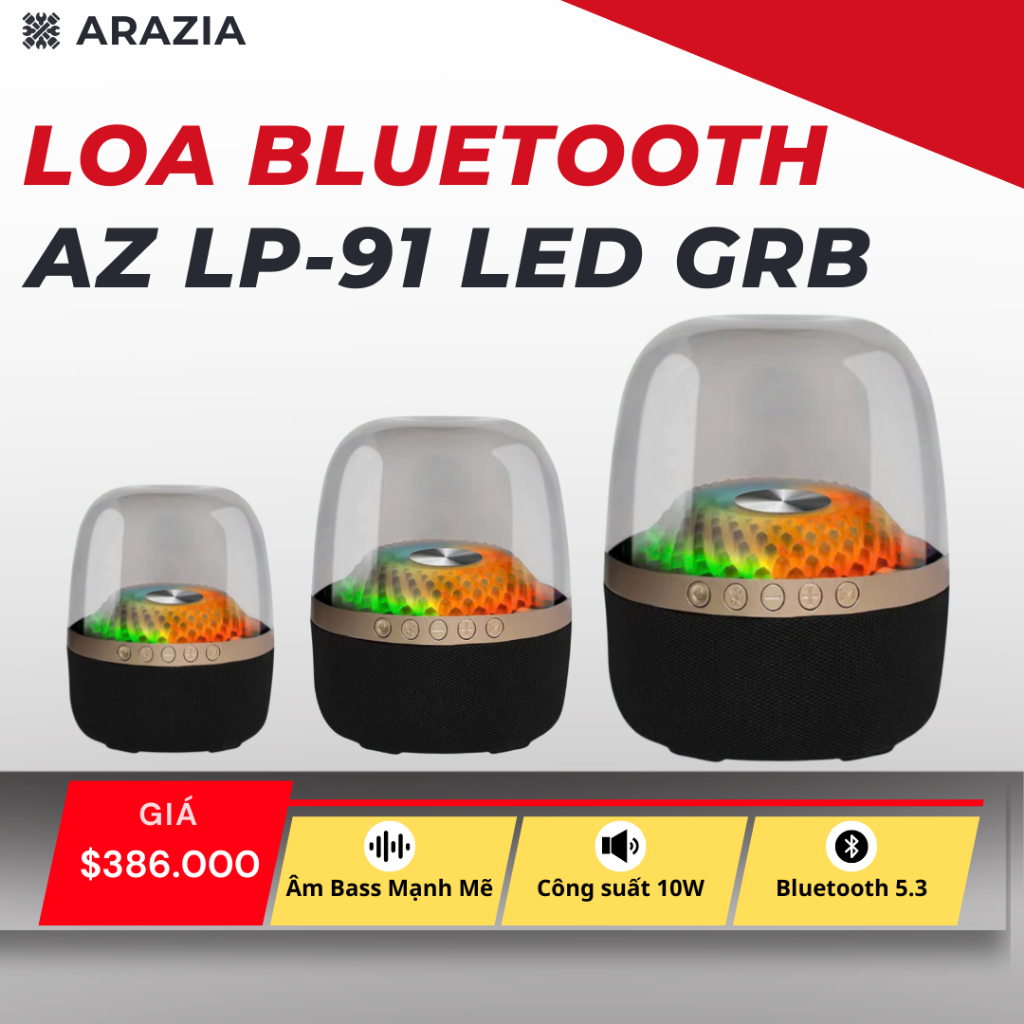 Loa Bluetooth AZ LP-91 , Âm Thanh Siêu Bass 360 Độ ,Hiệu ứng Led Grb ...