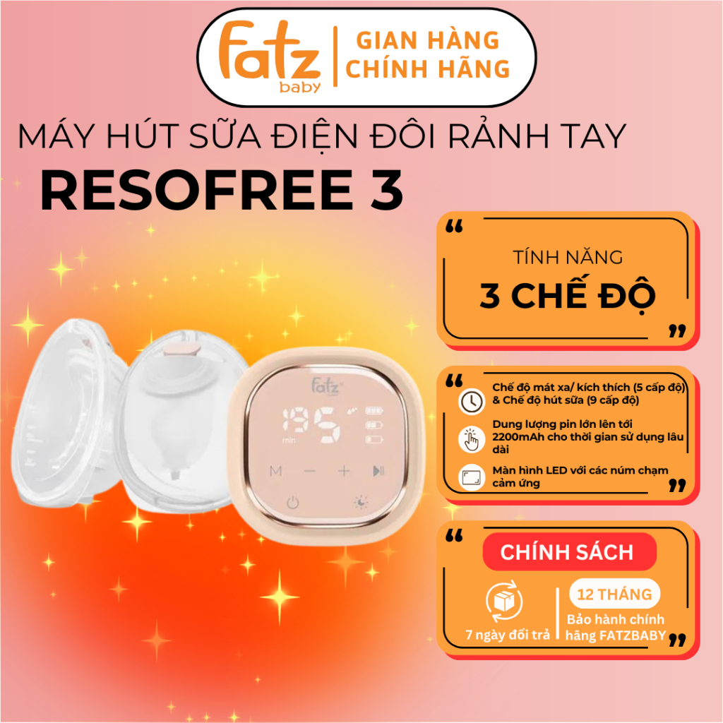 Máy hút sữa điện đôi rảnh tay Fatzbaby Resofree 3 FB1360VN, 3 chế độ ...