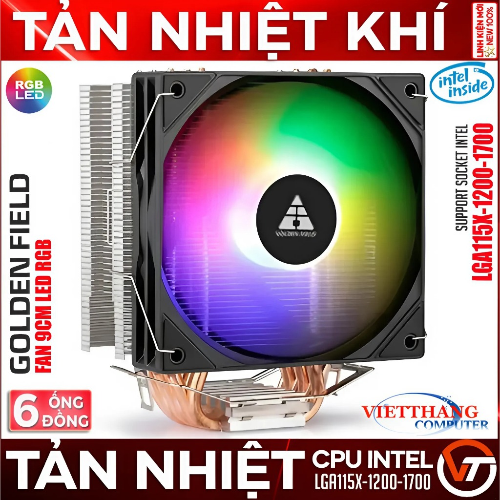 Tản nhiệt khí CPU Golden Field 6P1F 6 Ống Đồng 1 Fan 9cm Led RGB Socket ...