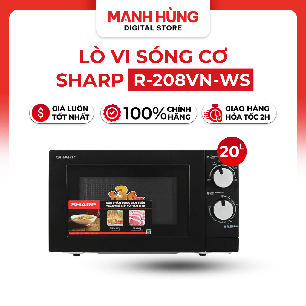 Lò vi sóng Sharp R-208VN-WS 20 lít - Không kèm nướng - Hàng chính hãng - Bảo hành 12 tháng ...