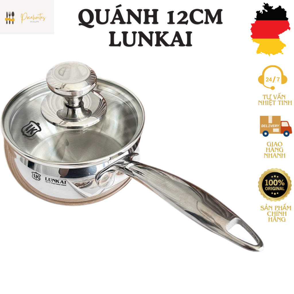 Quánh inox LUNKAI 12 cm, quánh nấu cháo, quánh nấu đồ ăn dặm, quánh ...