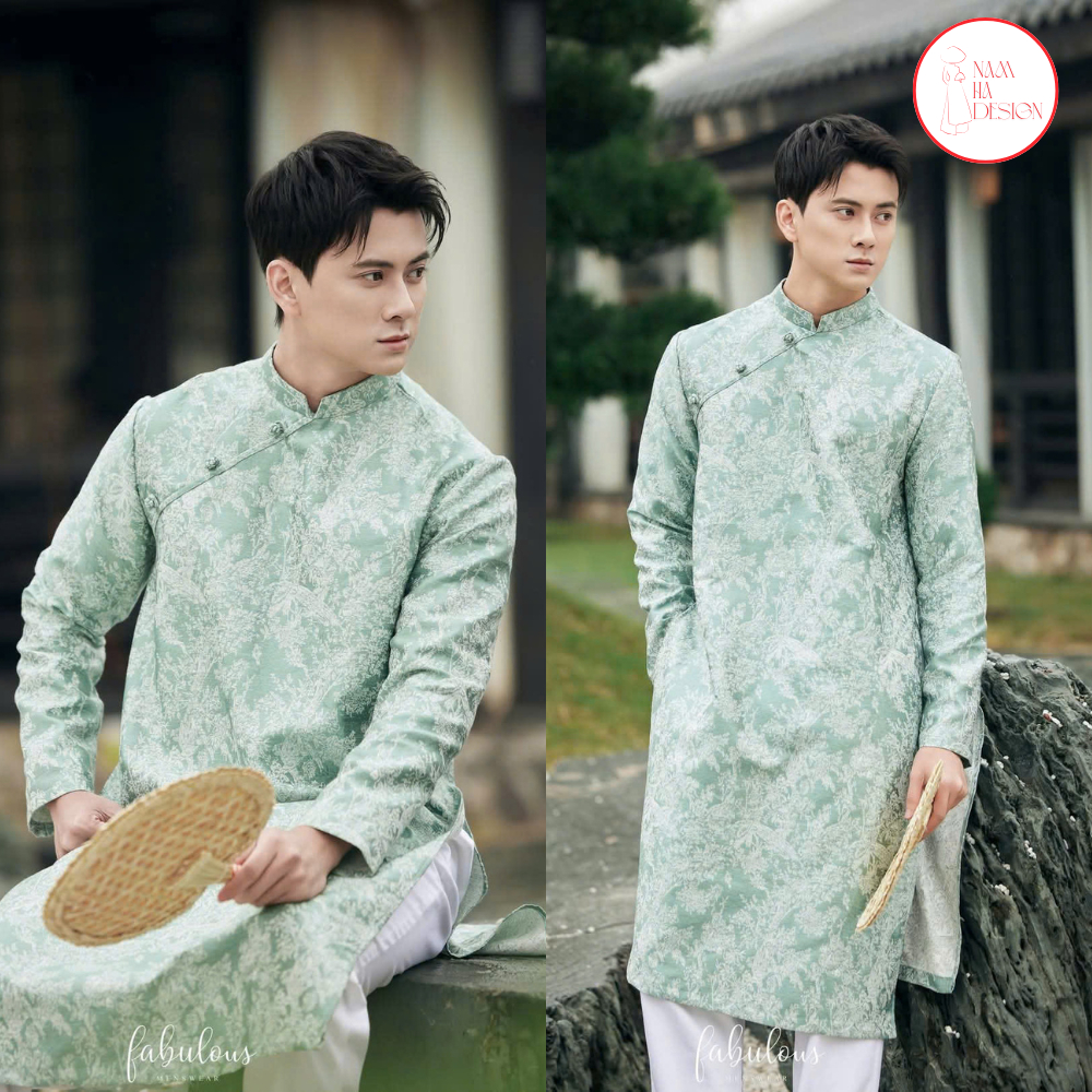Áo dài cách tân nam Kỉ Lam màu xanh tao nhã - NH17 | Shopee Việt Nam