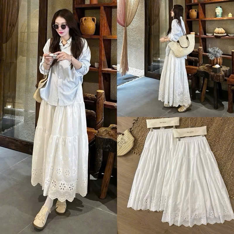 Chân váy ren thô boil dáng dài có lót trong phong cách Calina ...