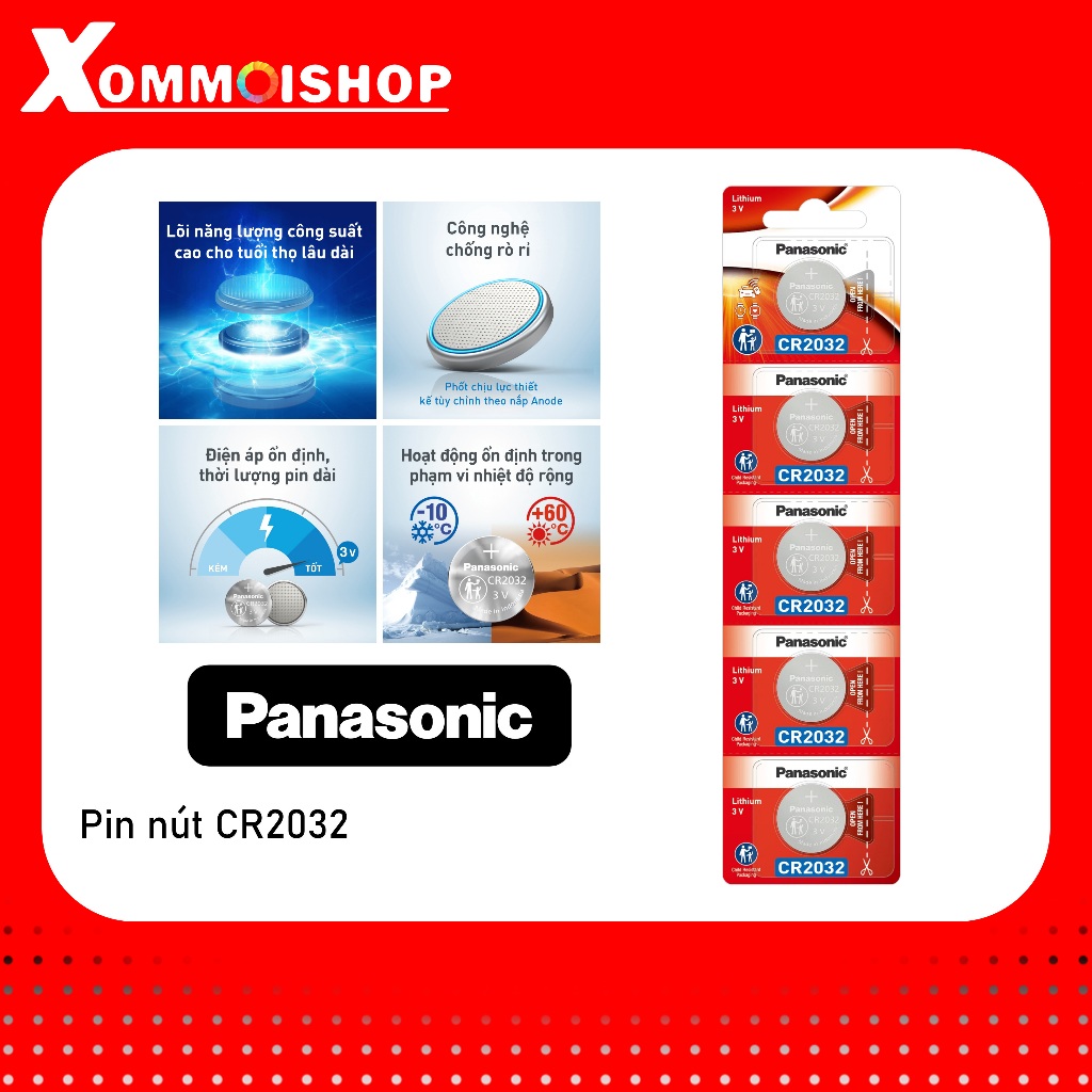 Pin nút Panasonic CR-2032/5B (Vỉ 5 viên) - Hàng chính hãng | Shopee ...