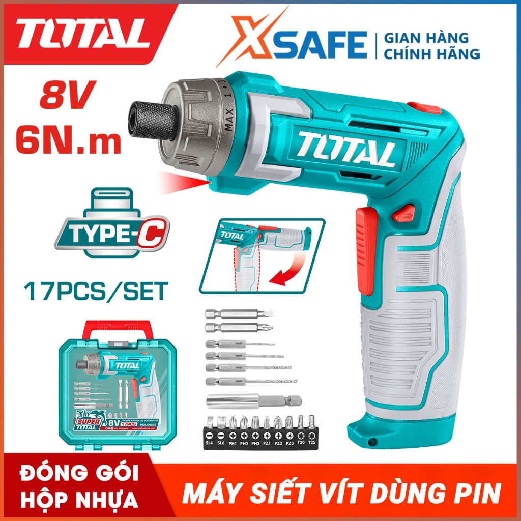 Máy Siết Vít Dùng Pin 4V-8V TOTAL Tay Cầm Điều Chỉnh 2 Vị Trí, 17 Phụ ...