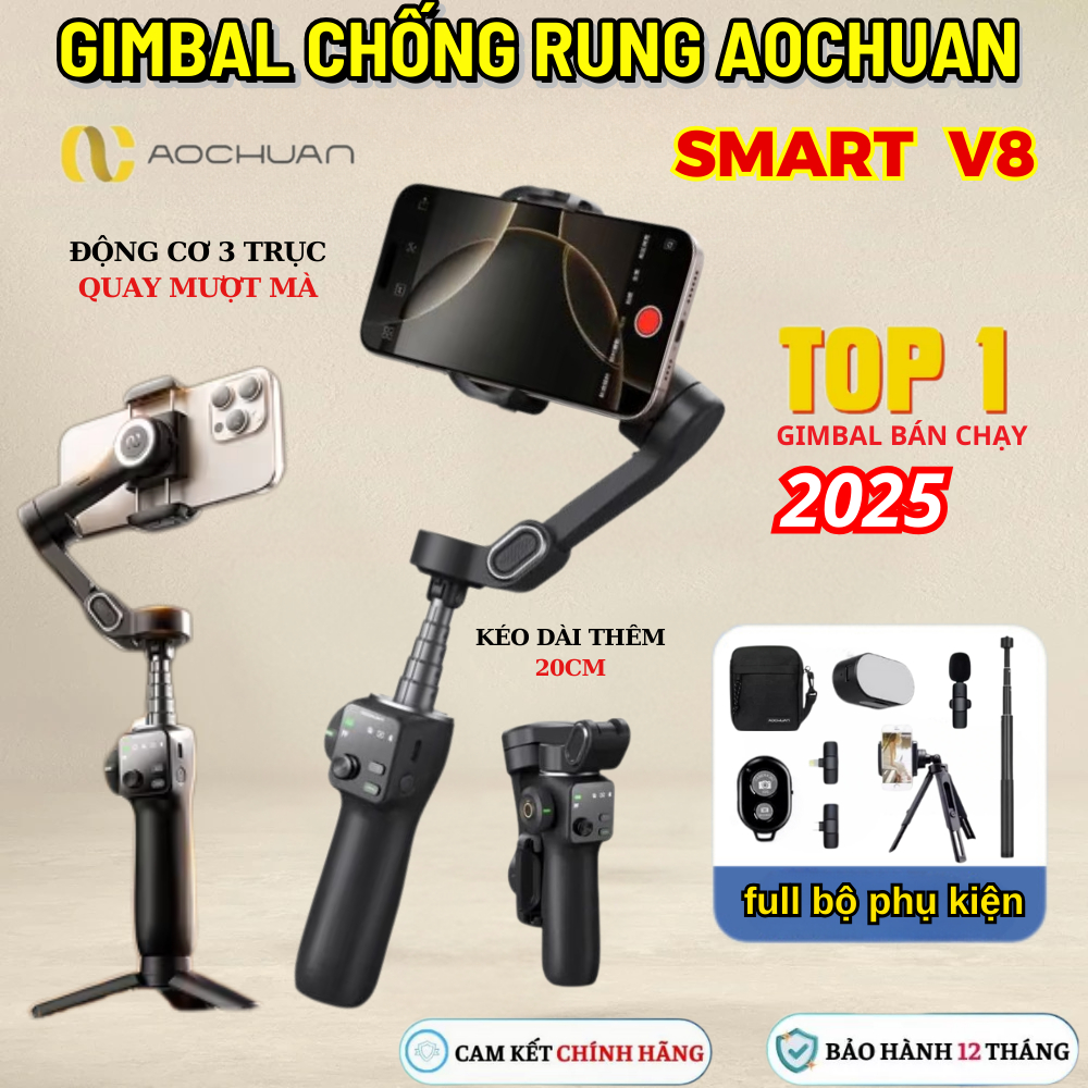 Gimbal chống rung điện thoại cao cấp chính hãng AOCHUAN Smart V8 2025 | Shopee Việt Nam