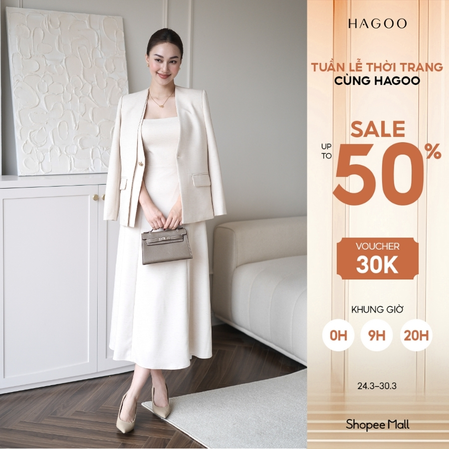 Set đồ HAGOO áo blazer màu Kem thanh lịch [B501] | Shopee Việt Nam