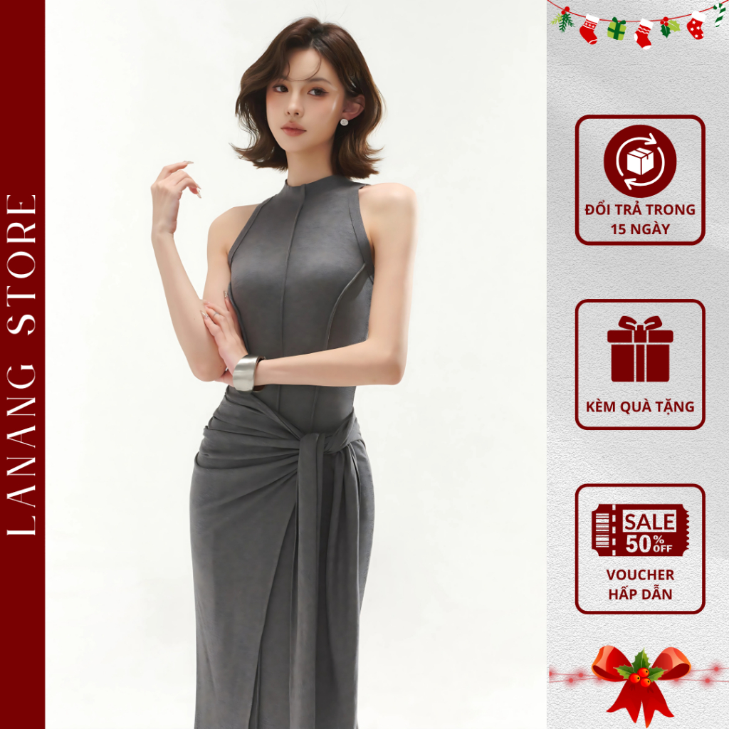 Đầm body cổ yếm dài - Quyến rũ, sang trọng dự tiệc, dạo phố LaNang V439 | Shopee Việt Nam