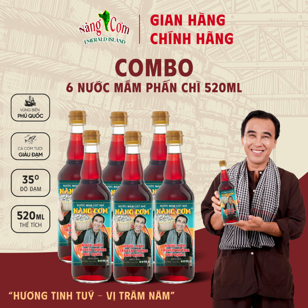 Combo Đặc Biệt 6 Nước Mắm Nàng Cơm Phấn Chì 35 Độ Đạm 520ml - Đặc Sản Phú Quốc - Nàng Cơm ...