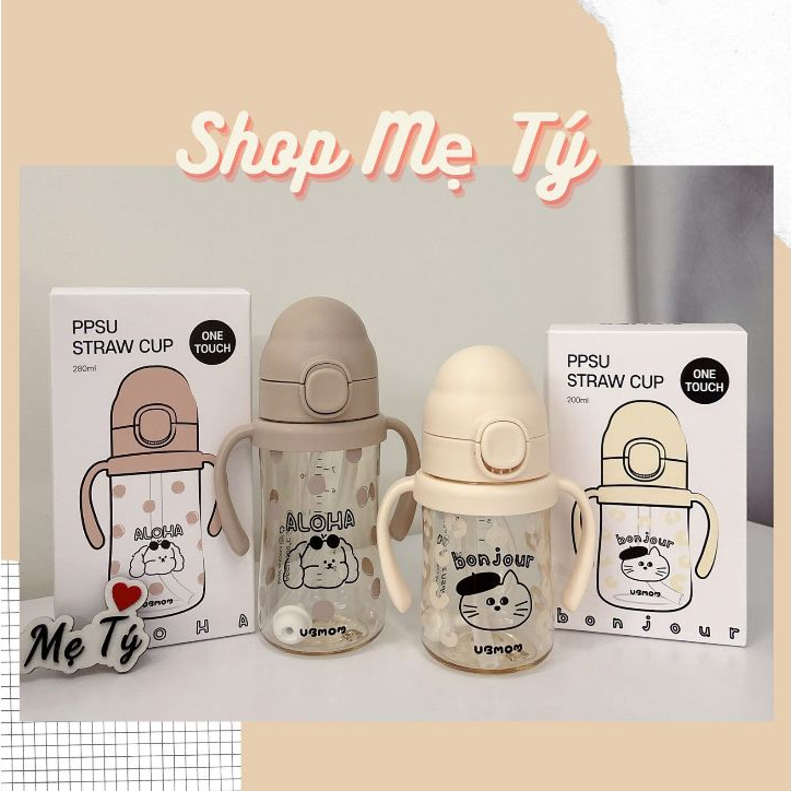 (2025) Bình hút Nắp bật PPSU UBmom phiên bản Cún Mèo / Aloha Bonjour Hàn Quốc 200ml / 280ml ...