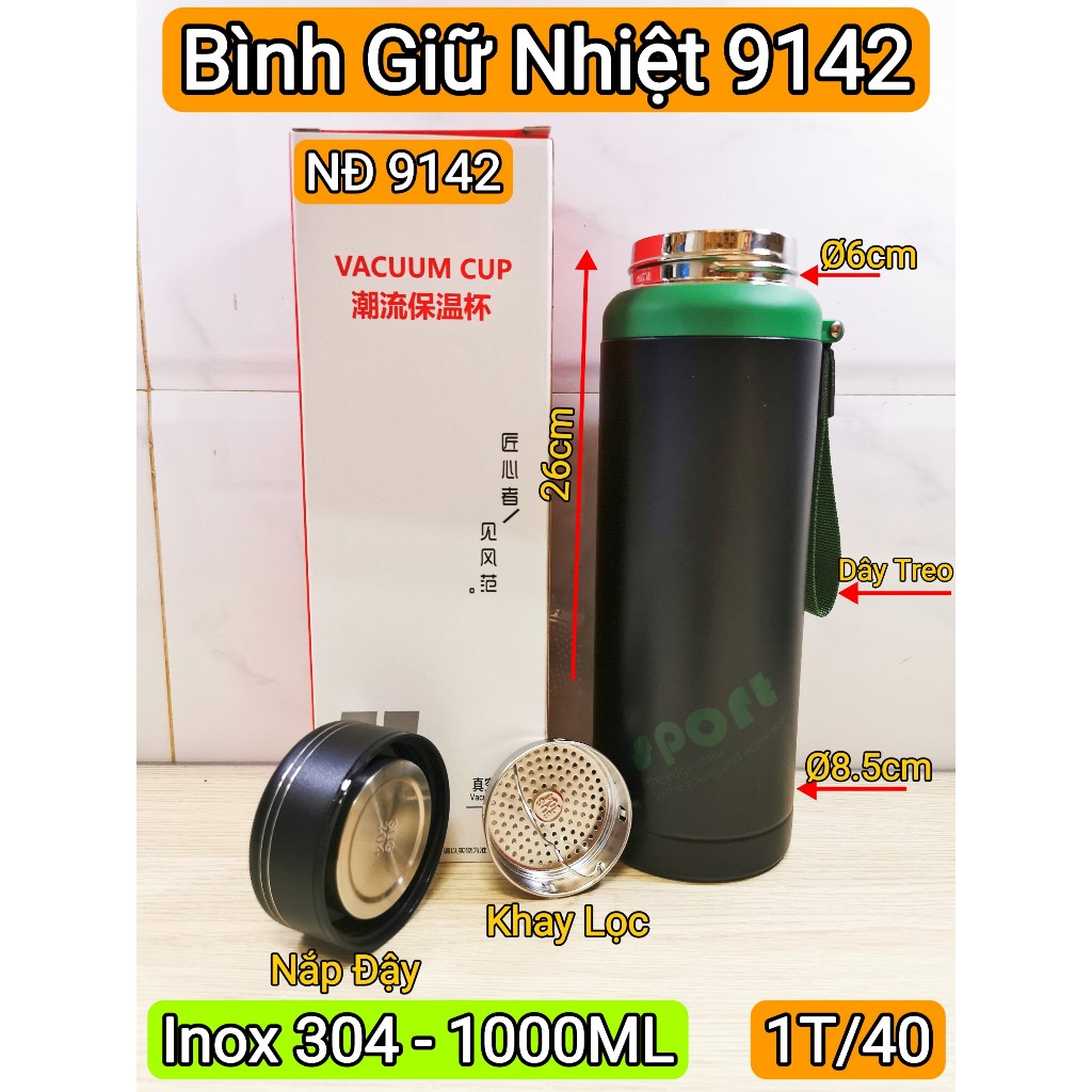 BÌNH NƯỚC GIỮ NHIỆT 9142 - INOX 304 - 1000ML | Shopee Việt Nam