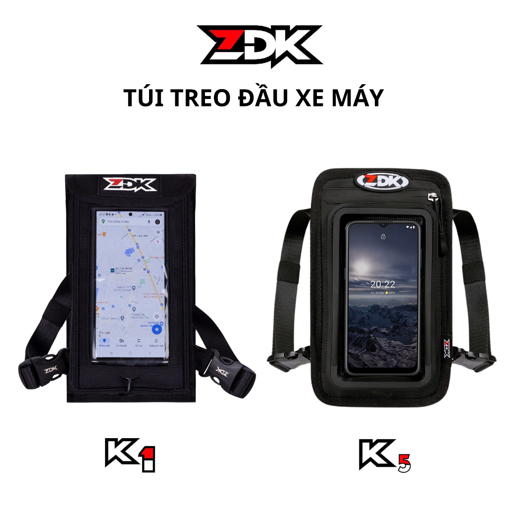 Túi ZDK treo đầu xe máy đựng điện thoại cảm ứng mượt mà, chất vải cao cấp có lỗ sạc tiện lợi ...