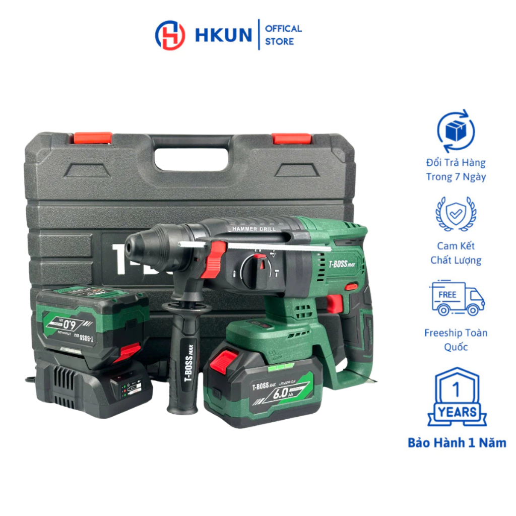 Máy Khoan Đục Bê Tông Pin T-BOSS MAX T21V-2601, Động Cơ Không Chổi Than, Chân Pin Phổ Thông ...