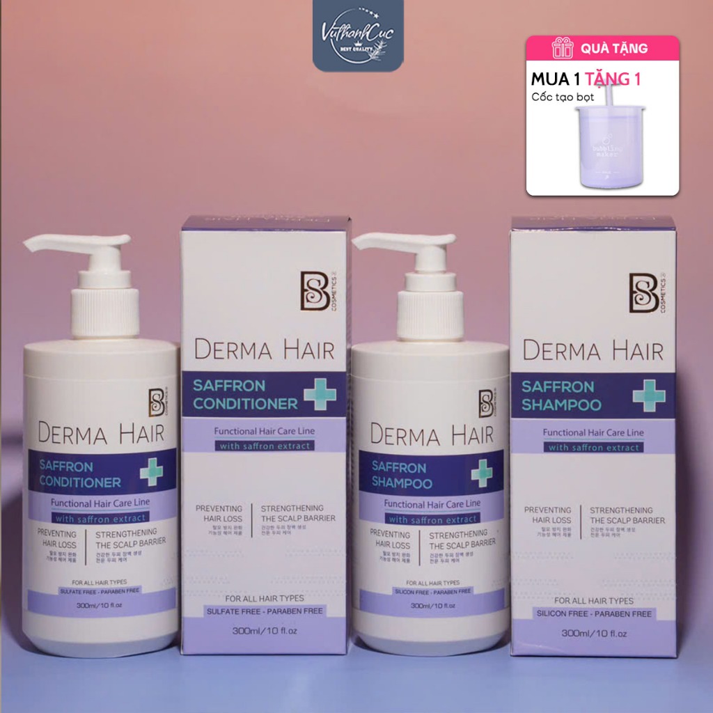 [TẶNG CỐC-CHÍNH HÃNG] Bộ Dầu Gội Xả Cao Cấp DERMA HAIR - SAFFRON SHAMPOO- BS COSMETICS [TẶNG CỐC ...