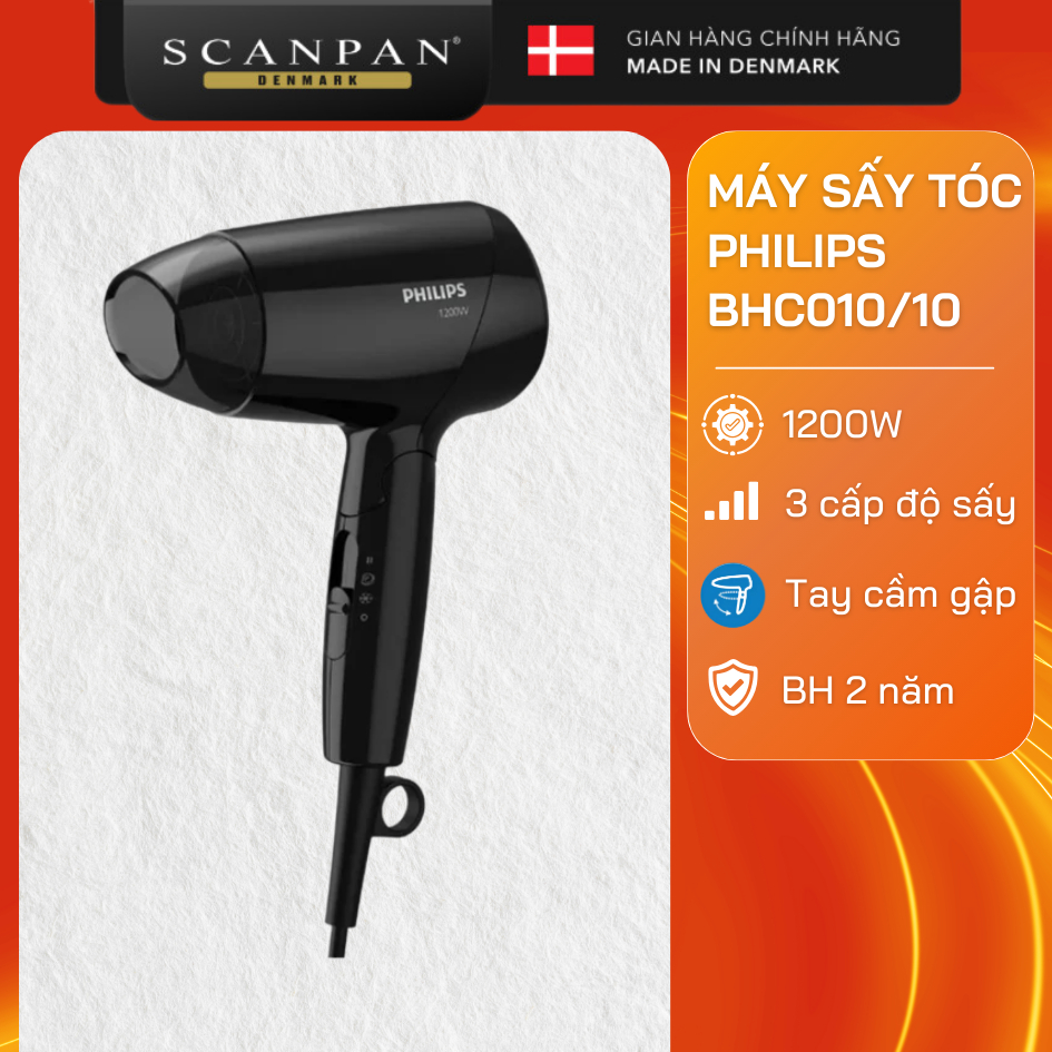 Máy Sấy Tóc PHILIPS BHC010/10, Công Suất 1200 W, Thiết Kế Gấp Gọn, Bảo ...