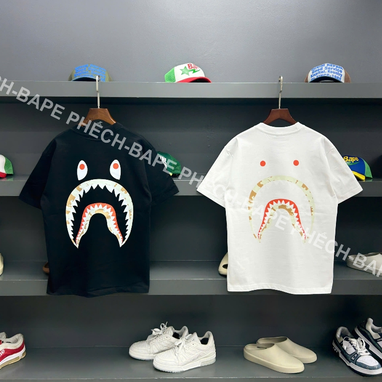 ÁO THUN UNISEX FORM RỘNG NAM NỮ STUSSY X BAPE SHARK, VẢI COTTON 2 CHIỀU ...