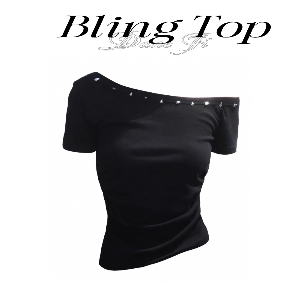 [ BLING TOP ] Áo Lệch vai DANEJI đính đá viền cổ slimfit, form chiết eo | Shopee Việt Nam