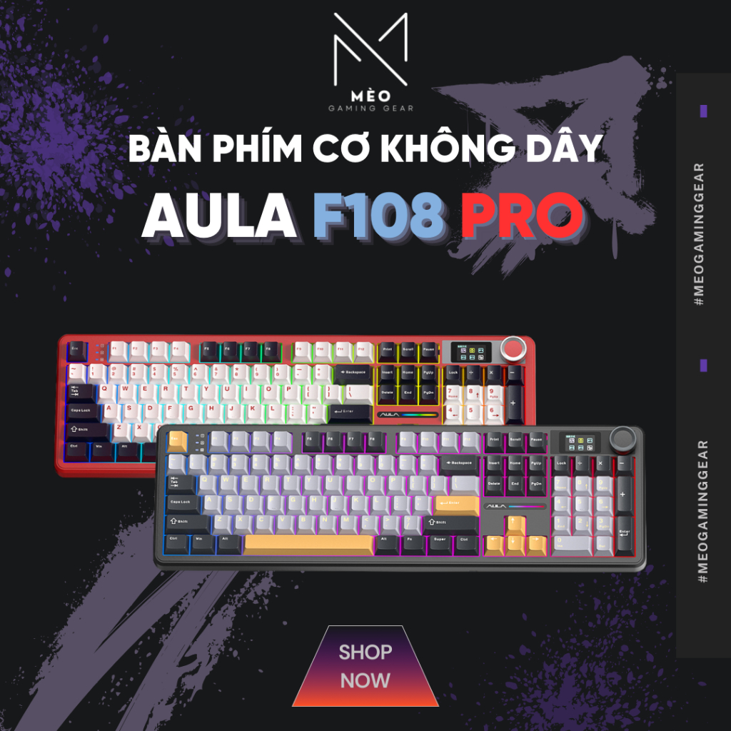 [ CHÍNH HÃNG ] Bàn phím cơ không dây Aula F108 PRO - LED RGB - Full size - Màn TFT - Núm xoay ...